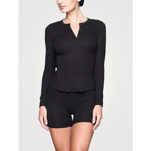 SKIMS | Tops | Skims Cotton Rib Long Sleeve Henley Soot Xl | Poshmark